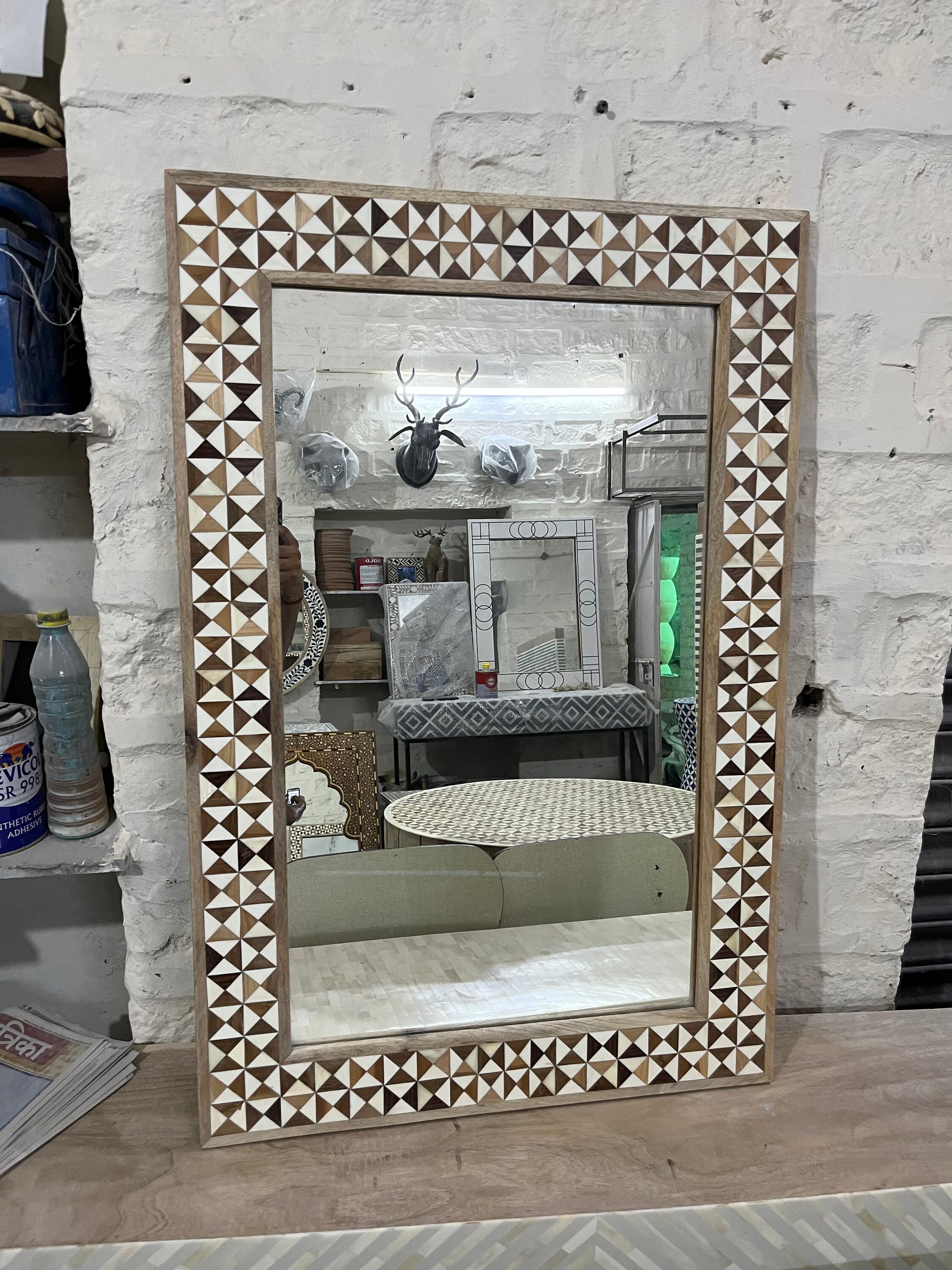 Wooden Rectangular Bone Inlay Wall Hanging Mirror With Glass,home Decor ...