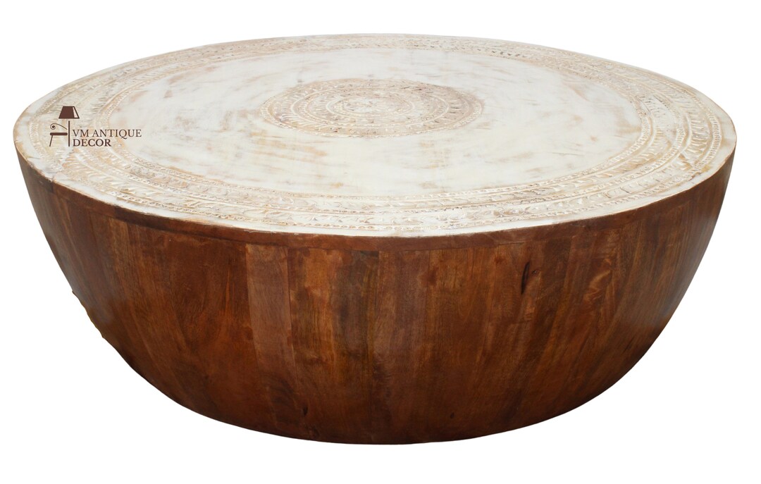 Indian Drum Coffee Table: Round Wood Cocktail Table - Etsy
