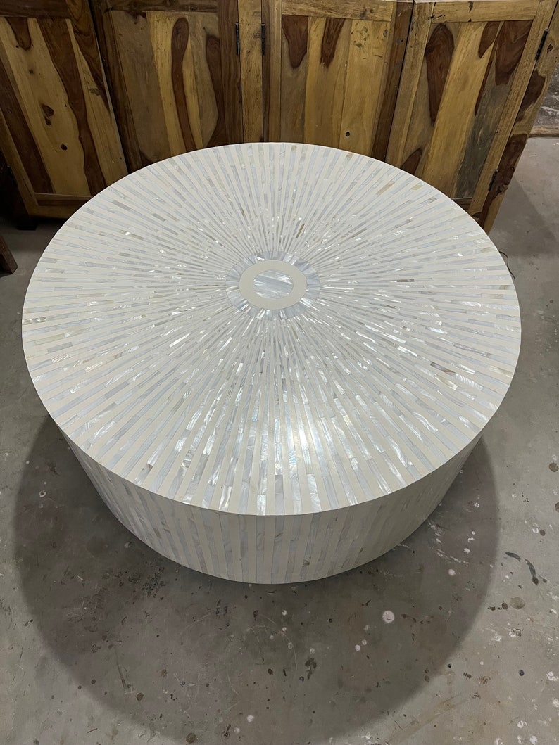 Wooden Bone Inlay Round Coffee Table,bone Inlay Cocktail Table,white ...
