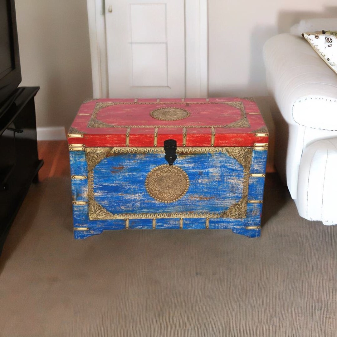 Wooden Trunk Box ,solid Wood Distage Brass Fitted Trunk Box for Home ...