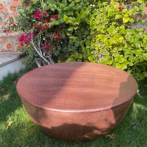 Wooden Round Copper Fitted With Hammer Punch Design Coffee Table,solid ...