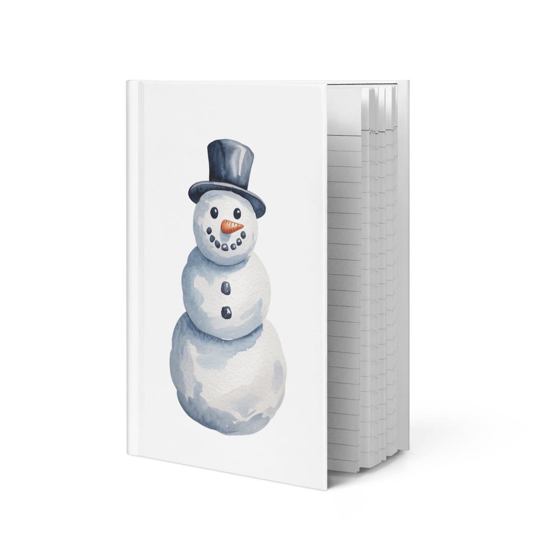 Hardcover Journal Matte -watercolor Snowman - White With Blue Top Hat ...