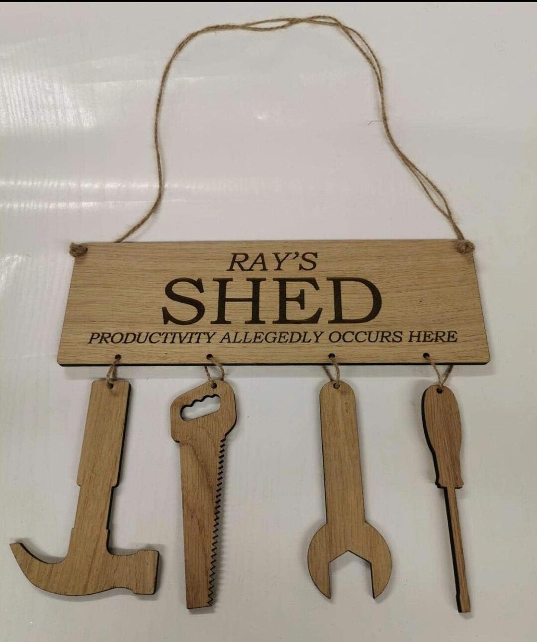 Personalised Wooden Oak Garden Shed Sign With Tools Engraved Man Cave ...