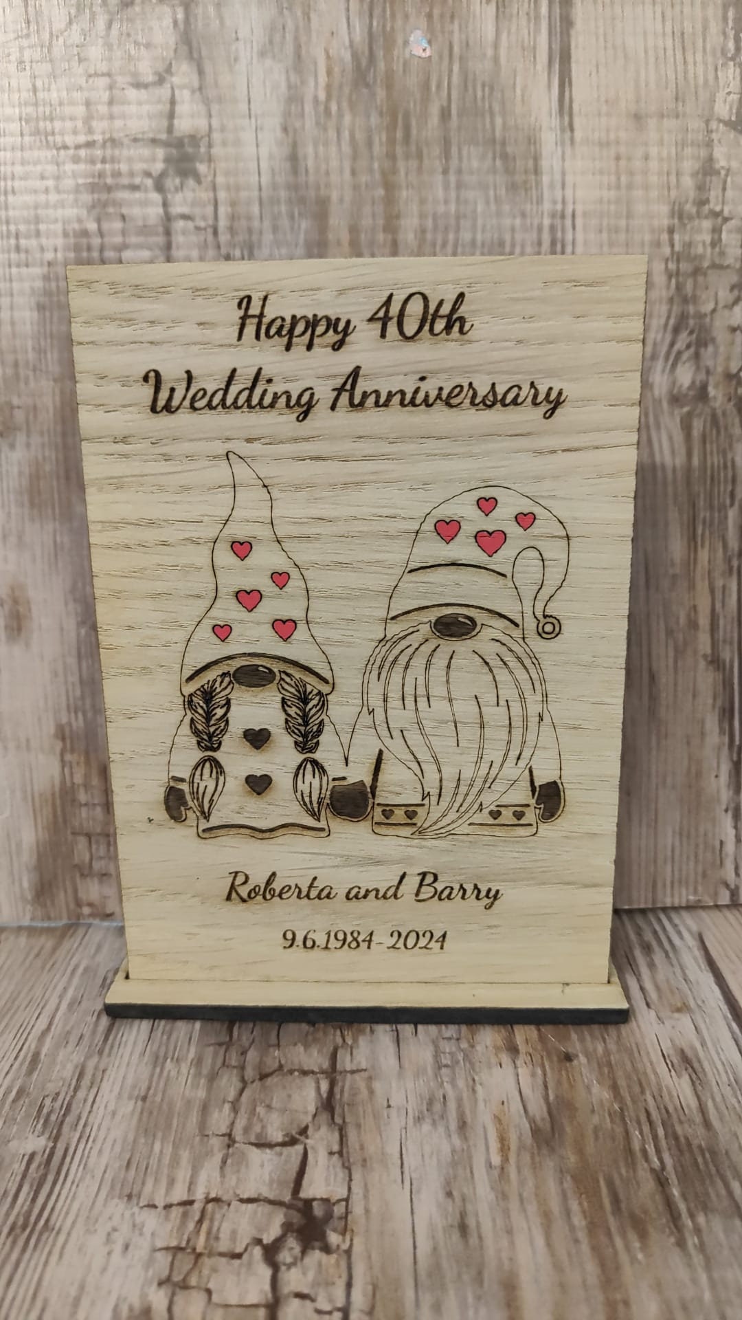 Wedding Anniversary Gonk Personalised Engraved Oak Gift Scandi Gnome ...