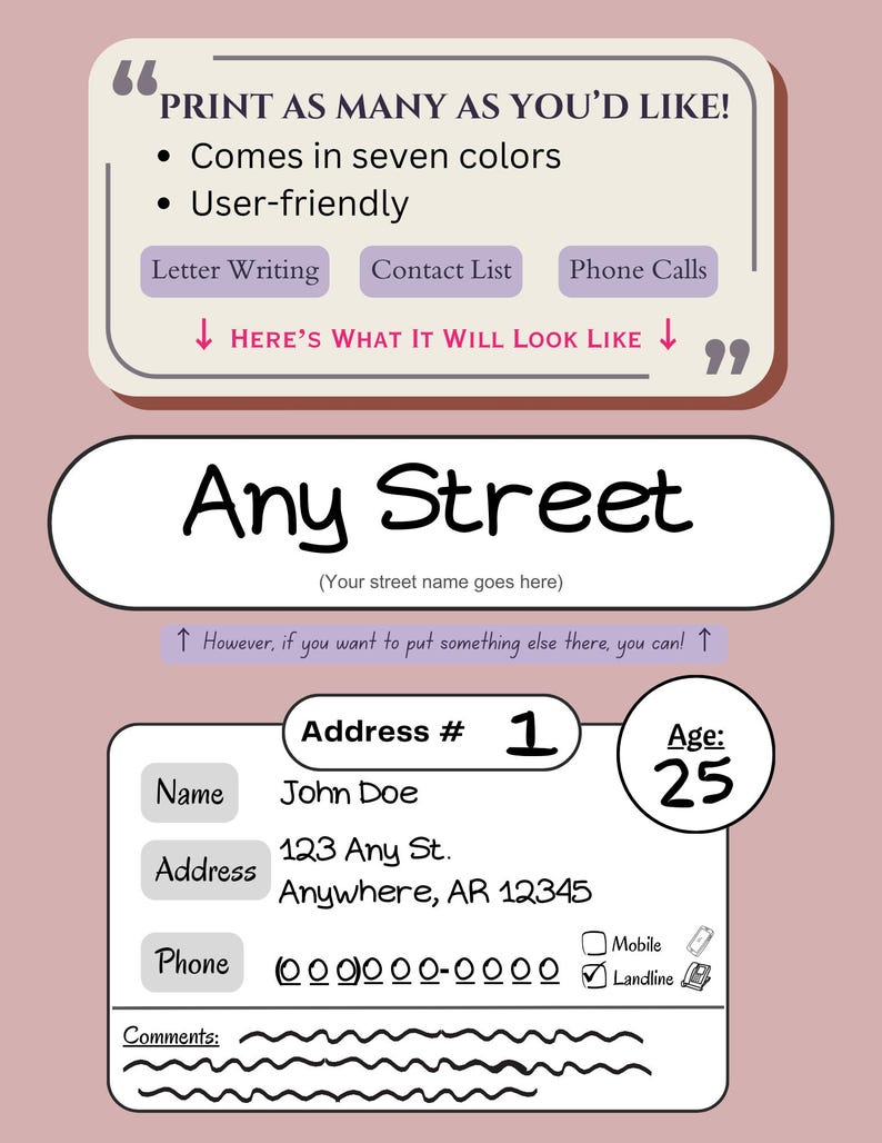 Letter Writing, Phone Number and Address Stationary Book, Printable ...