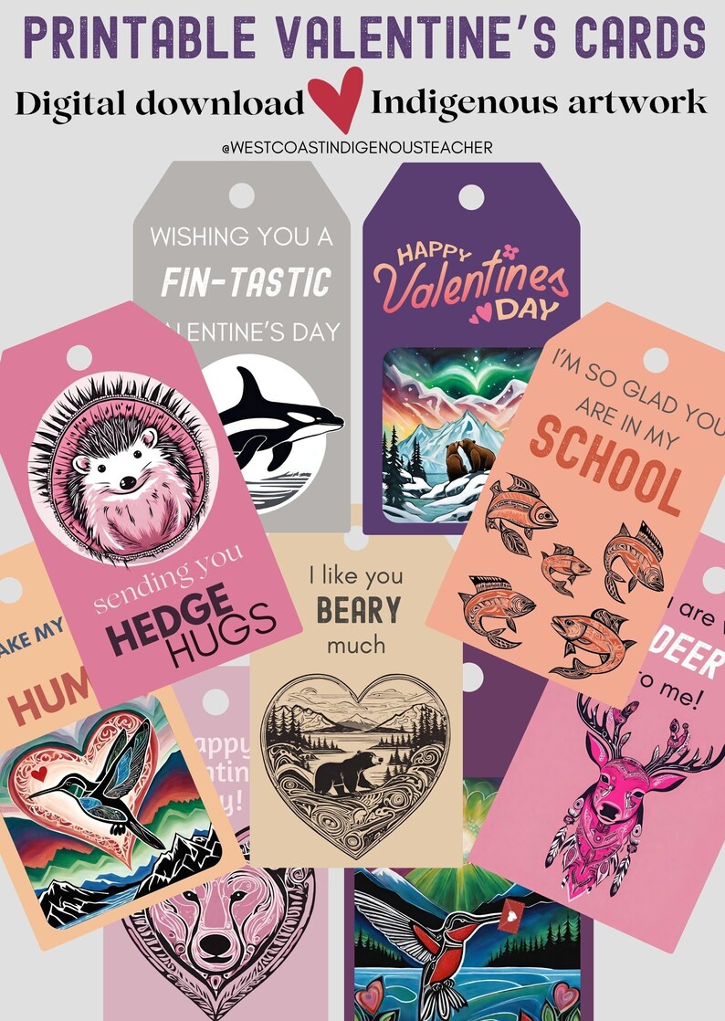 Valentine's Day Digital Download Cards, Indigenous Cards, Kids ...