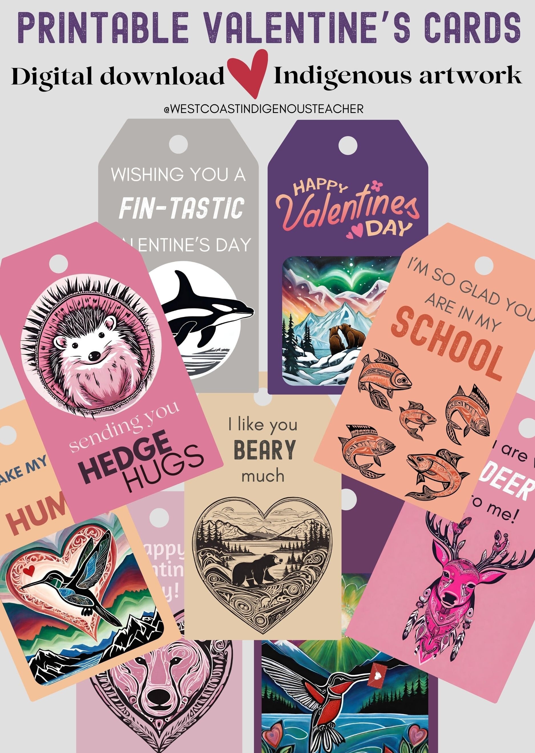 Valentine's Day Digital Download Cards, Indigenous Cards, Kids ...