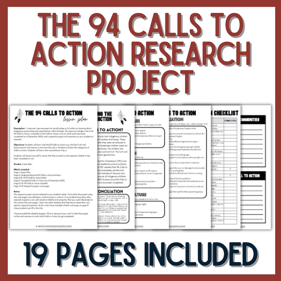 Indigenous Education, 94 Calls to Action, Research Project, Middle High Lesson Plan, Teachers ...