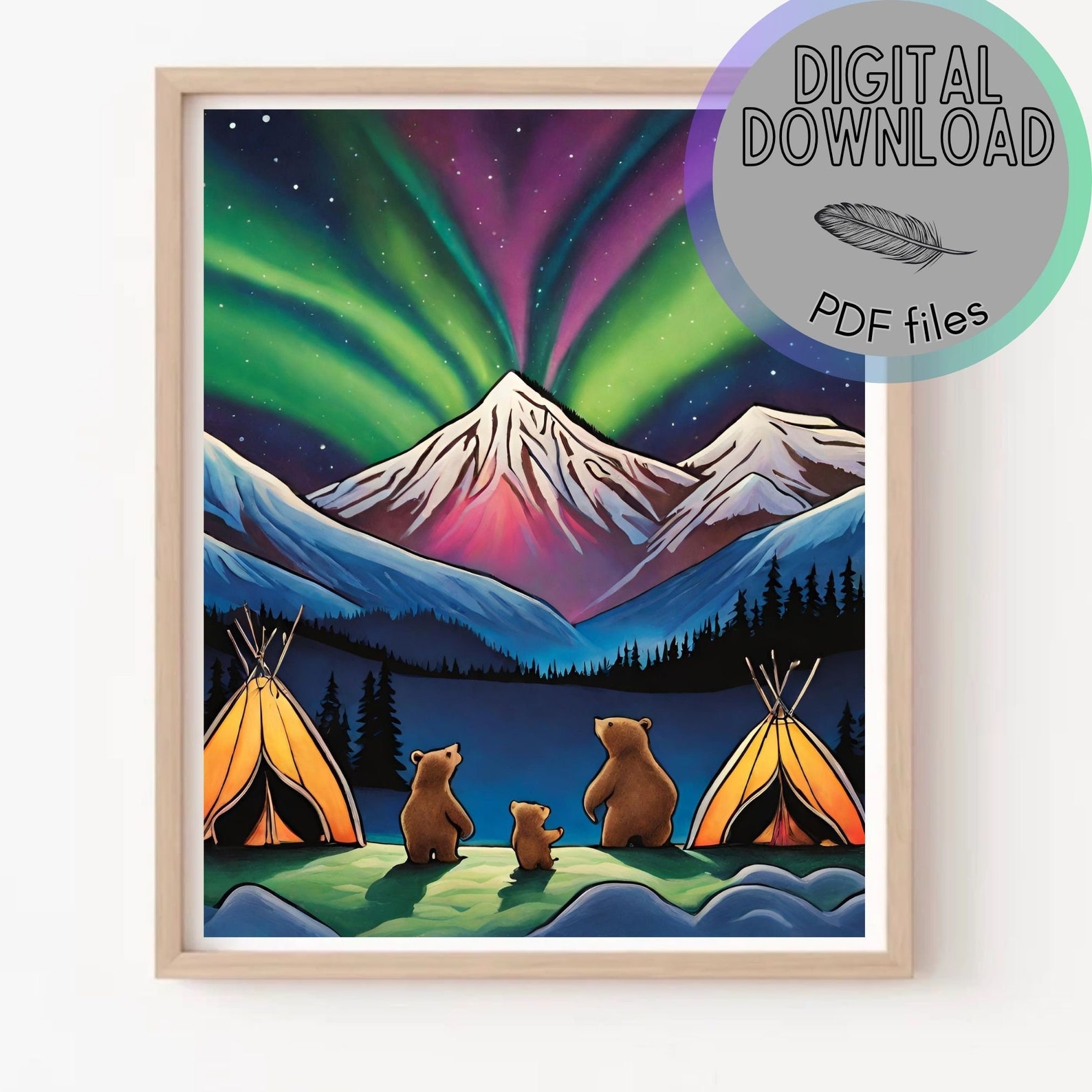 Indigenous Art, First Nations Wall Art, Family Camping Bear Art, Aurora ...
