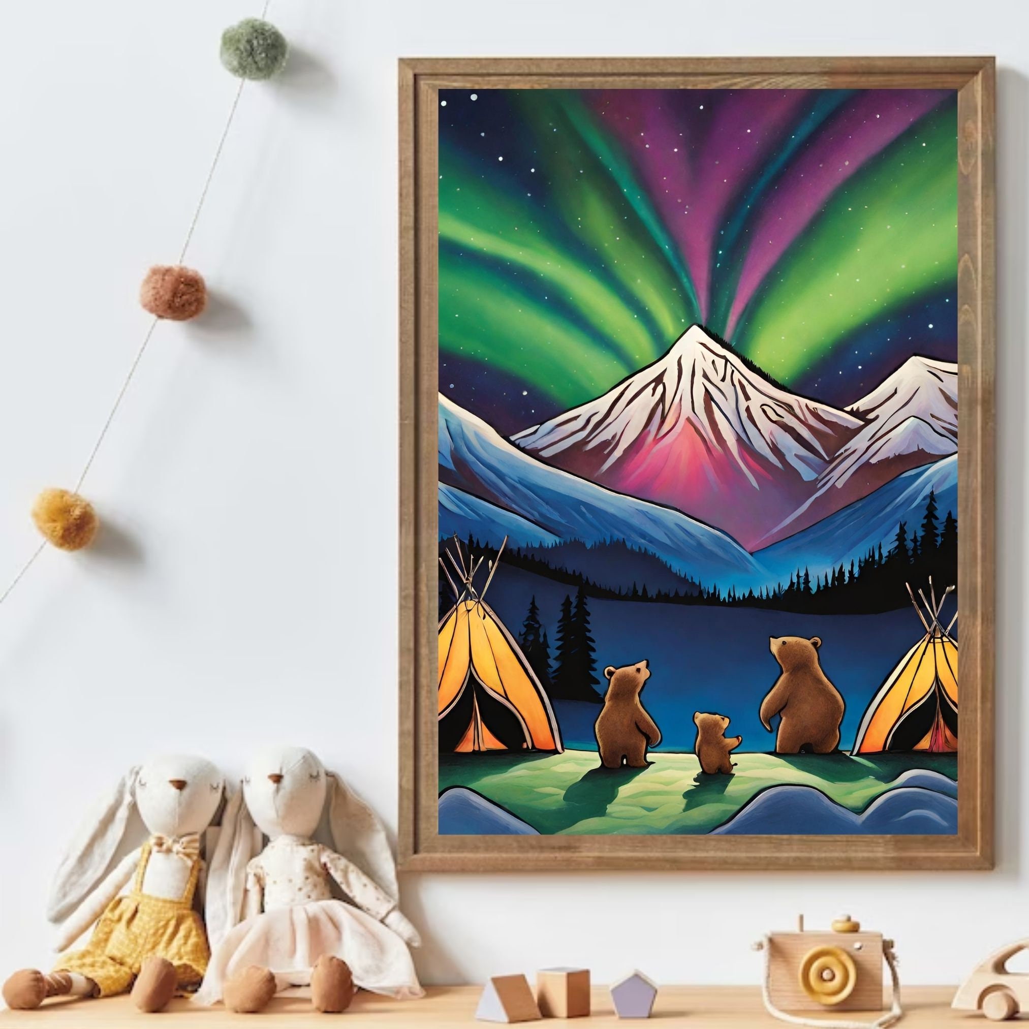 Indigenous Art, First Nations Wall Art, Family Camping Bear Art, Aurora ...