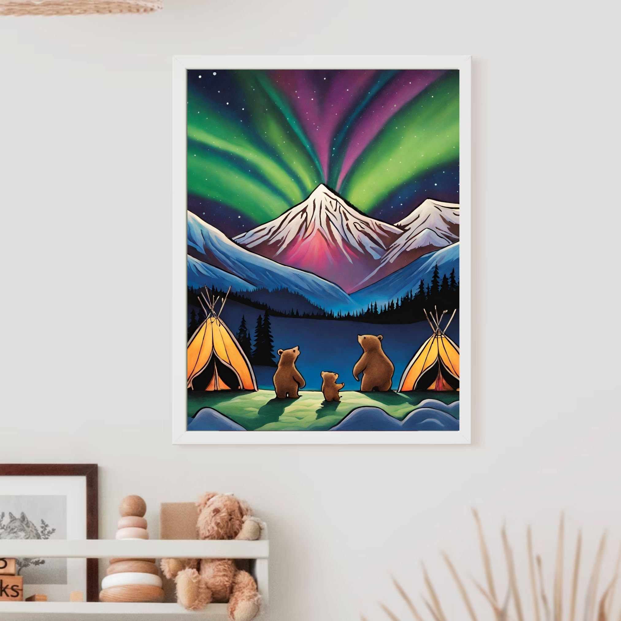 Indigenous Art, First Nations Wall Art, Family Camping Bear Art, Aurora ...