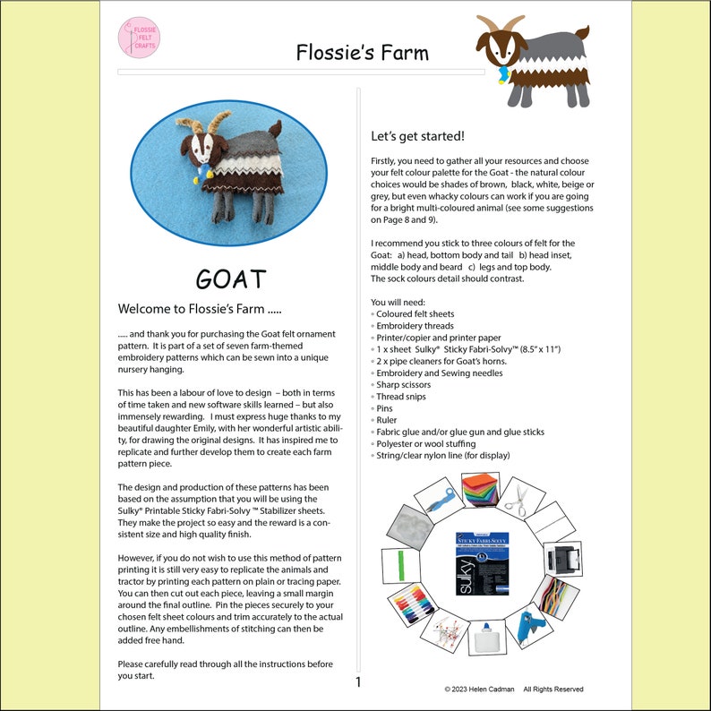 Goat PDF Pattern for Felt Nursery Garland. Hand Sewn Ornament. Detailed ...