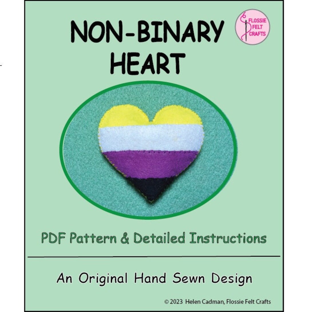 Felt Non-binary Heart PDF Pattern. Hand Sewn Ornament. Detailed Instructions and Digital ...