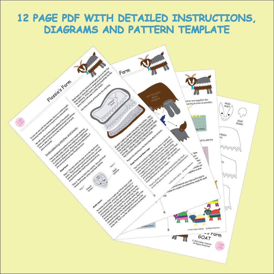 Goat PDF Pattern for Felt Nursery Garland. Hand Sewn Ornament. Detailed ...