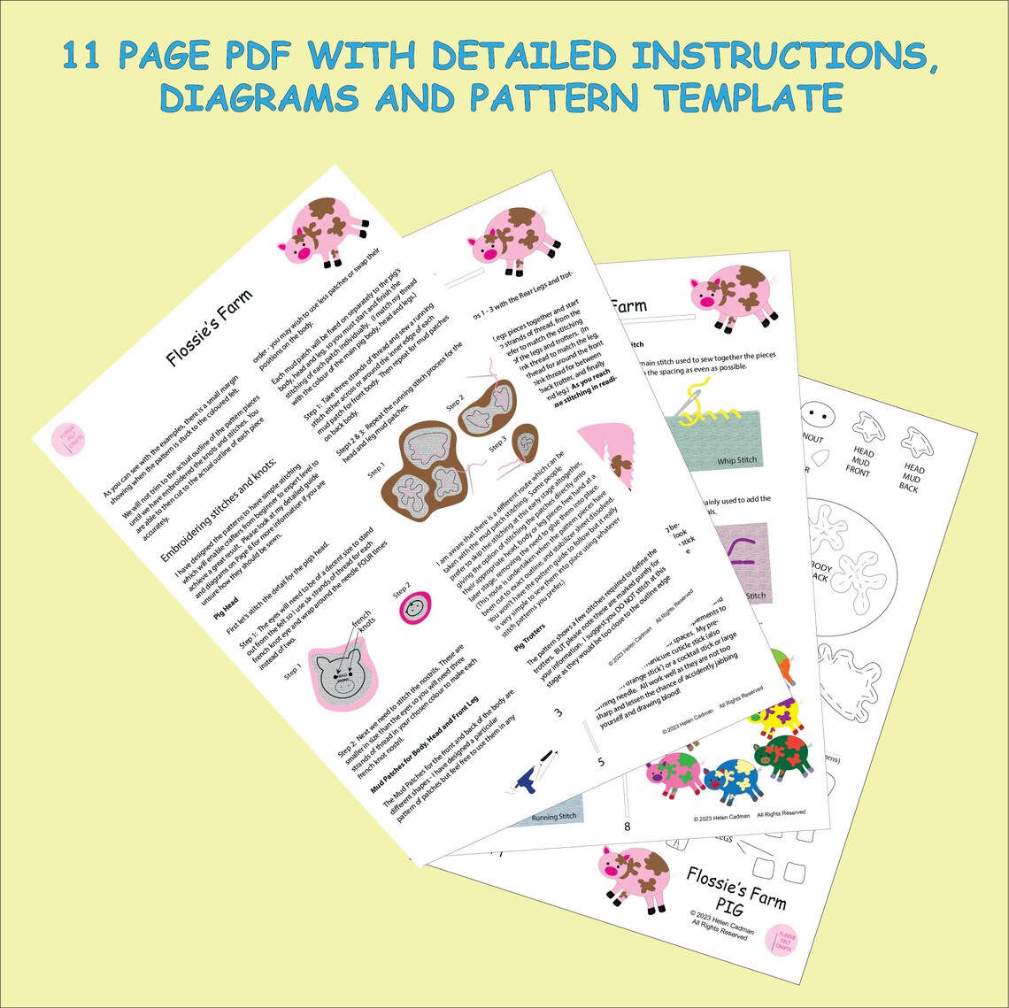 Pig PDF Pattern for Felt Nursery Garland. Hand Sewn Ornament. Detailed ...