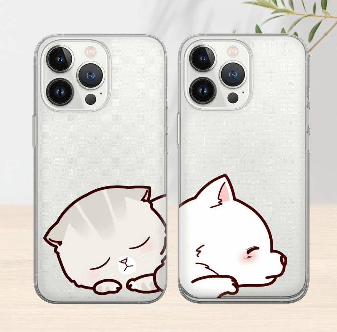Transparent Couple Friendship Valentines Case Cute Sleeping Dog Cat ...