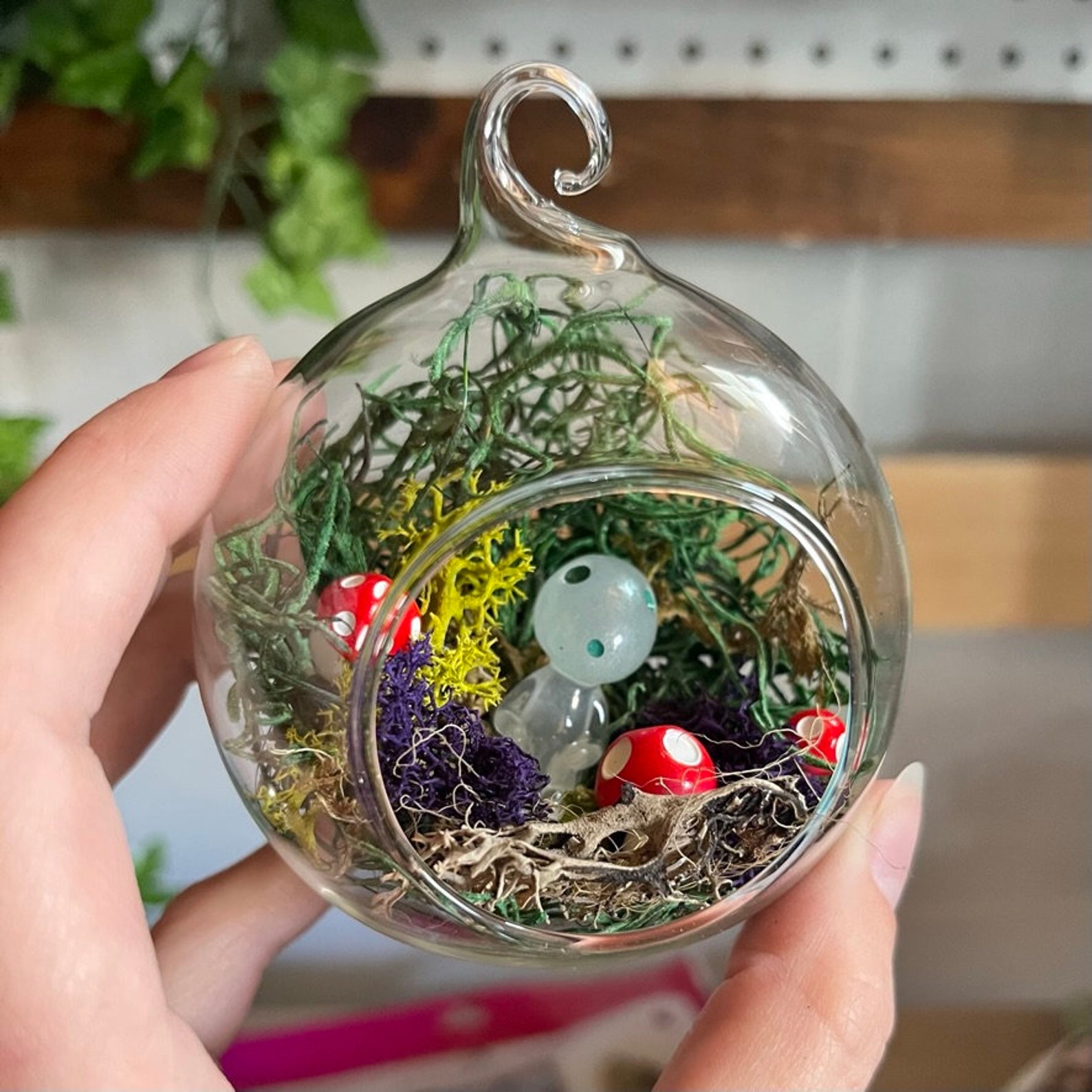 Forest Spirit Moss Hanging Terrarium, Mushroom Fairy, Cottagecore Decor ...