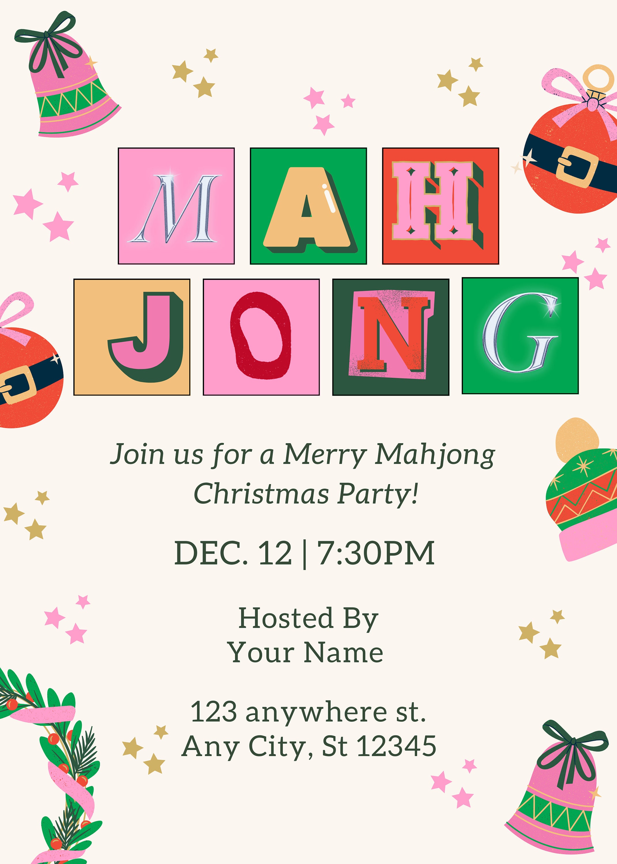 Mahjong Holiday Party Invitation Mahj on Party Mahjong - Etsy