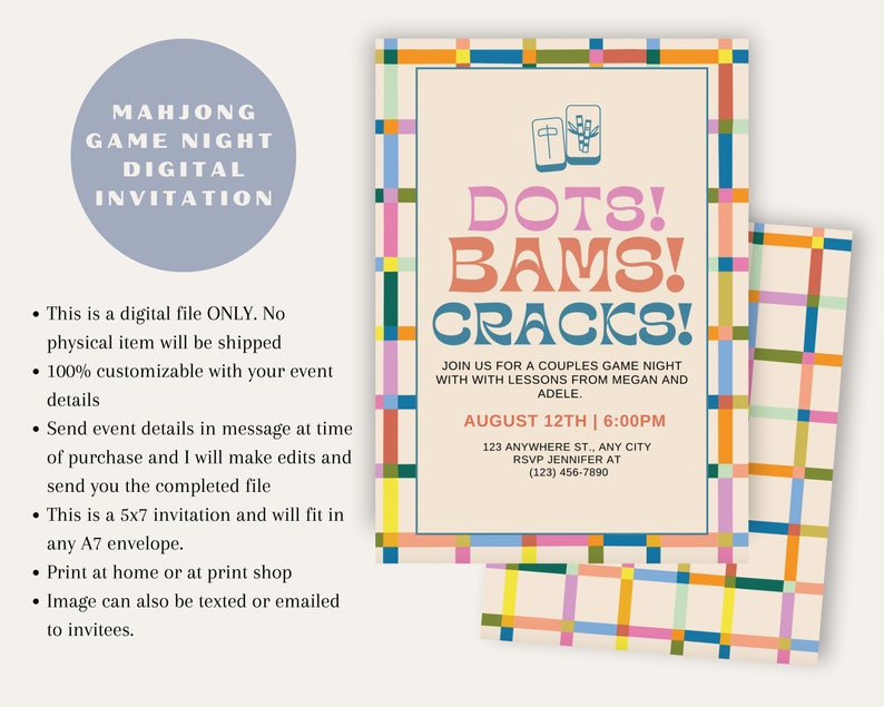 Mahjong Party Invitation Mahj on Party Mahjong Lessons - Etsy