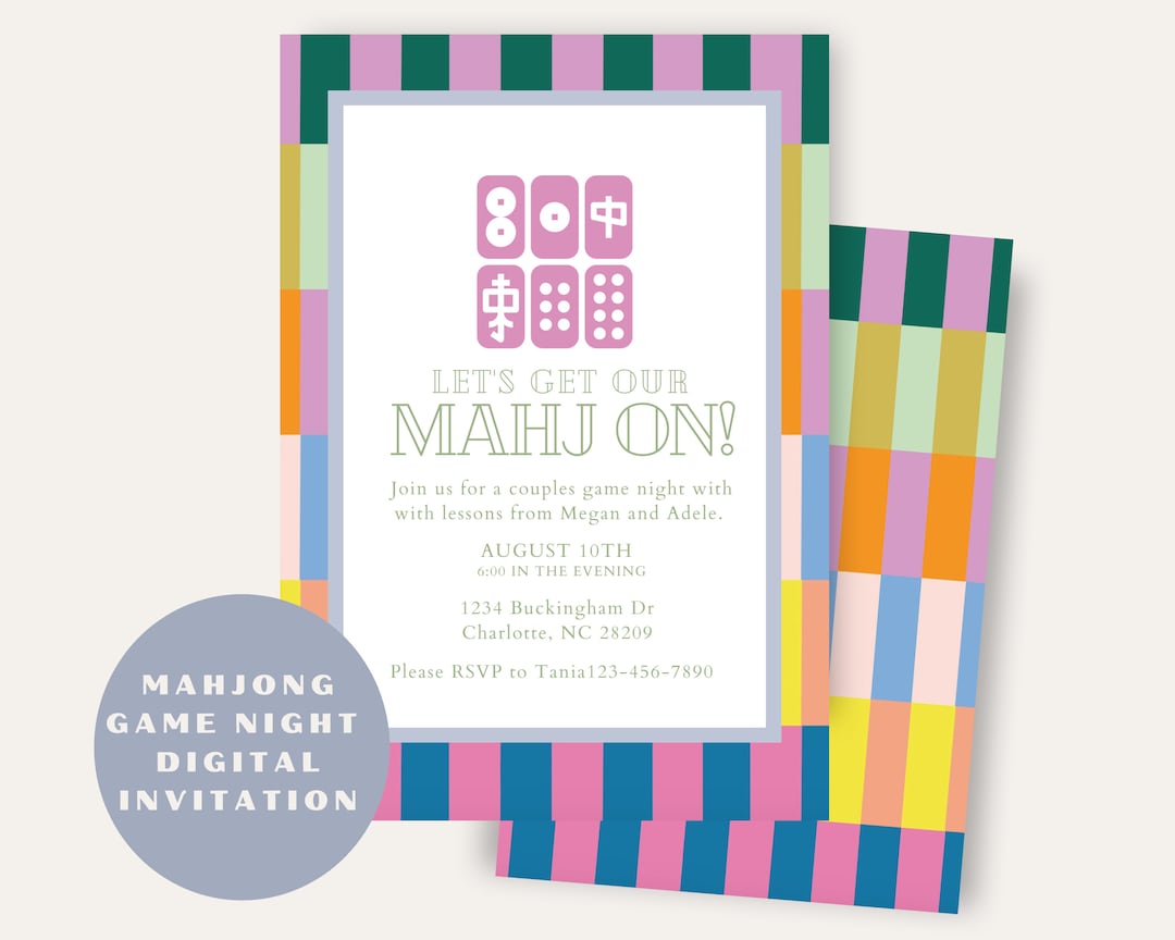 Mahjong Party Invitation Mahj on Party Mahjong Lessons Invite Printable ...