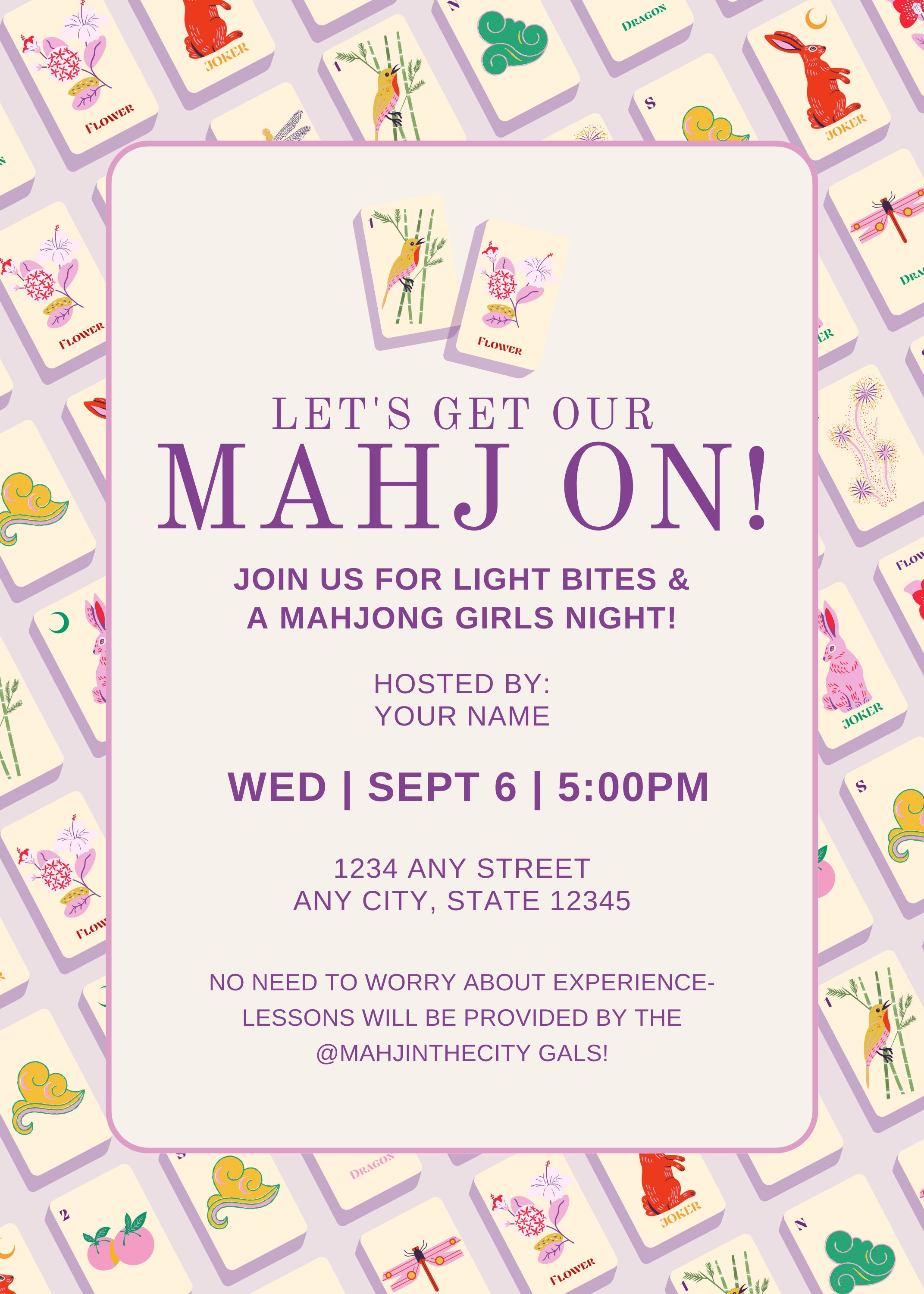 Mahjong Party Invitation | Mahj on Party | Mahjong Lessons Invite ...
