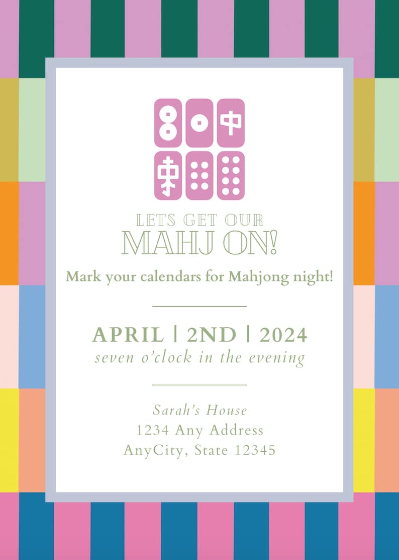 Mahjong Party Invitation | Mahj on Party | Mahjong Lessons Invite ...