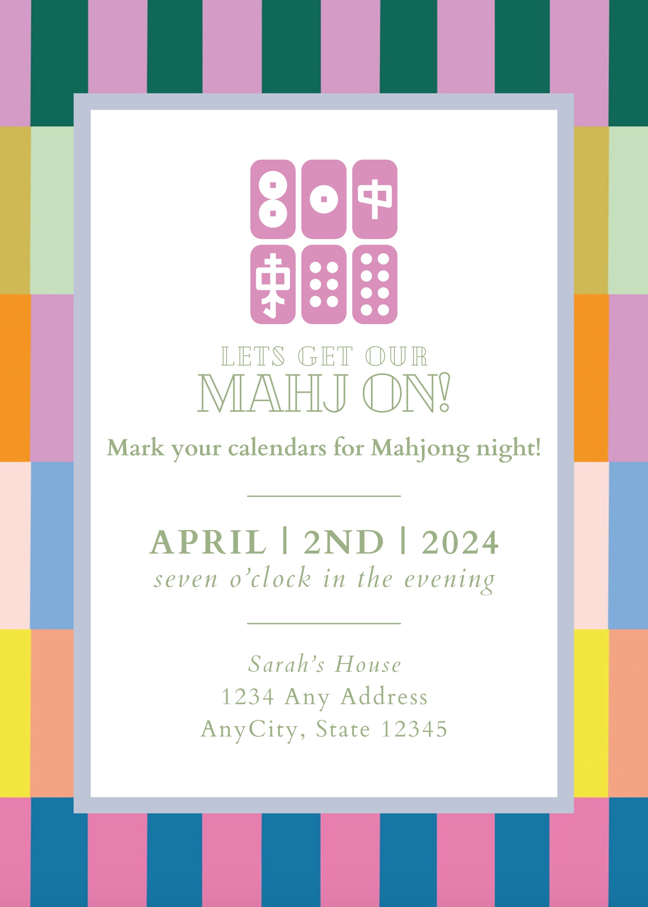 Mahjong Party Invitation | Mahj on Party | Mahjong Lessons Invite ...