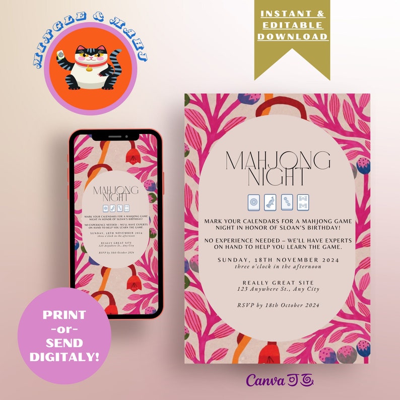 Mahjong Party Invitation: Editable Canva Template (digital Download) - Etsy