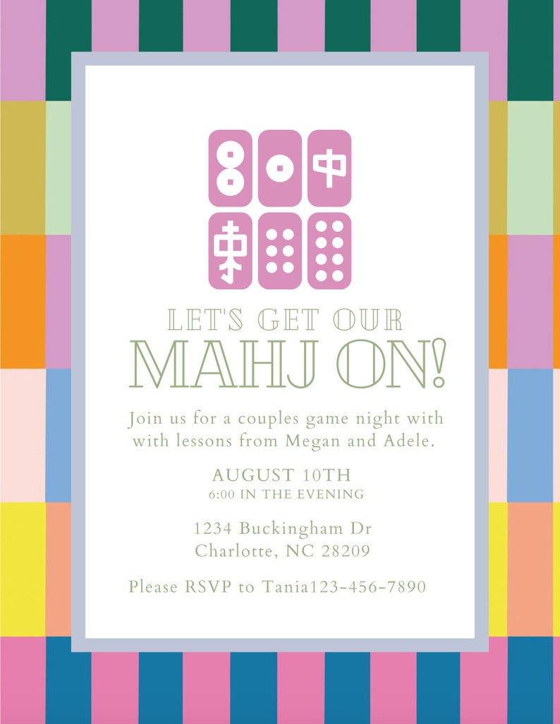 Mahjong Party Invitation Mahj on Party Mahjong Lessons Invite Printable ...