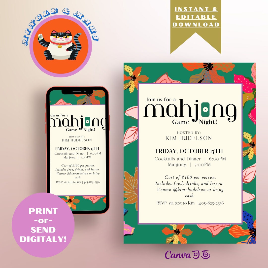 Colorful Mahjong Party Invitation | Mahj on Party | Mahjong Lessons ...