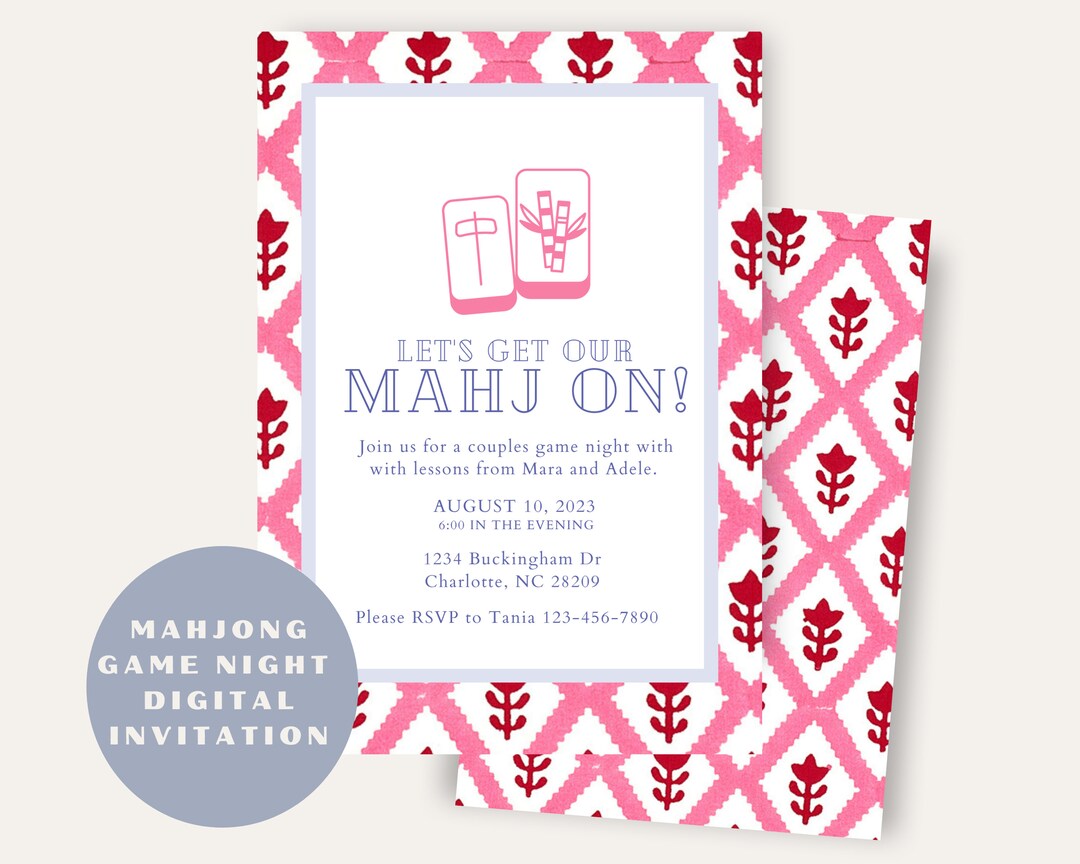 Mahjong Party Invitation Mahj on Party Mahjong Lessons Invite Printable ...
