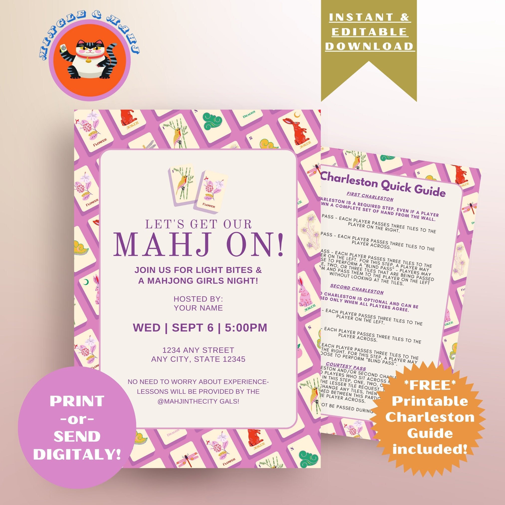 Mahjong Party Invitation: Editable Mahj on Night (digital Download) - Etsy