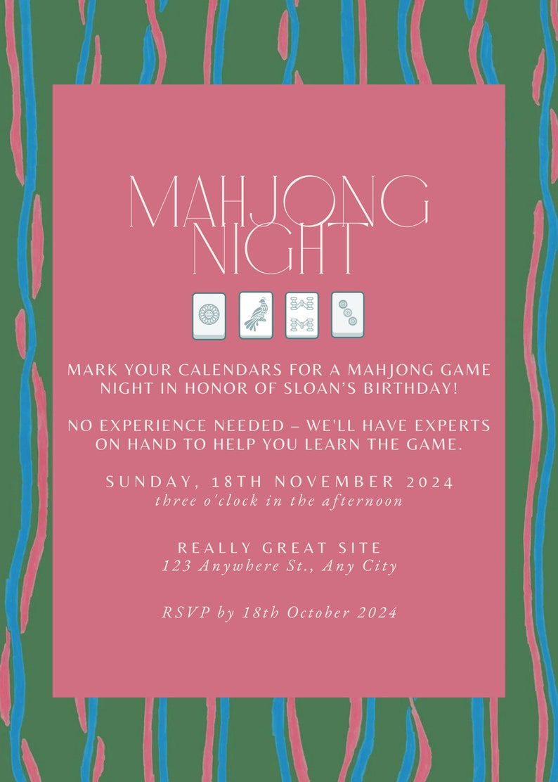Colorful Preppy Mahjong Lesson Party Invitation Customizable Instant ...