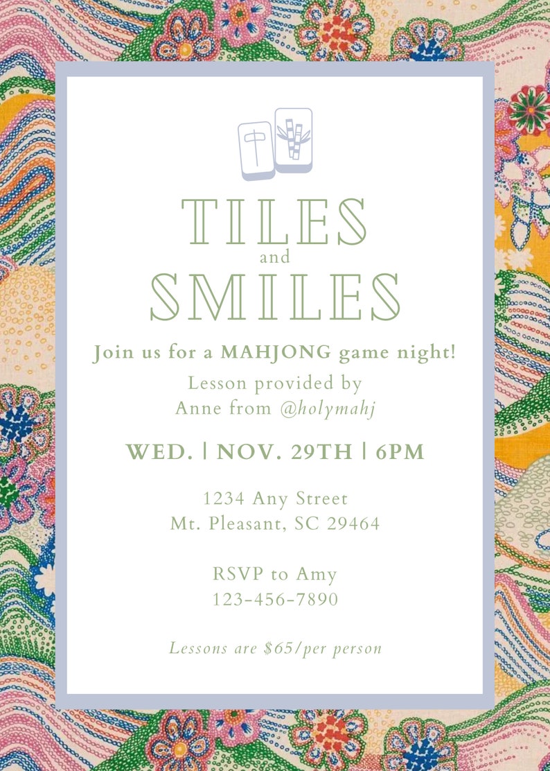 Mahjong Party Invitation: Editable Tiles & Smiles Design (digital ...
