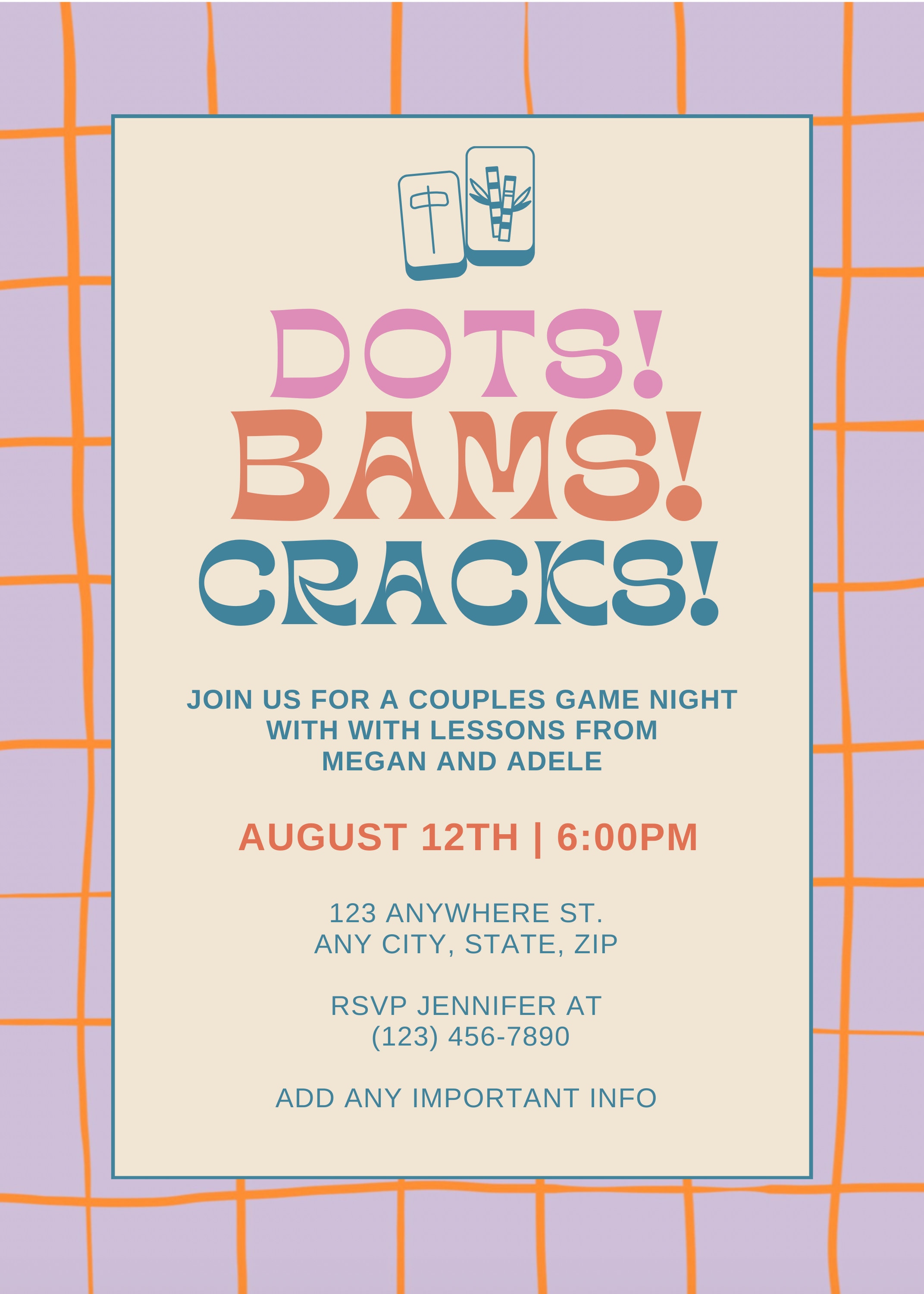 Mahjong Party Invitation Mahj on Party Mahjong Lessons Invite Printable ...