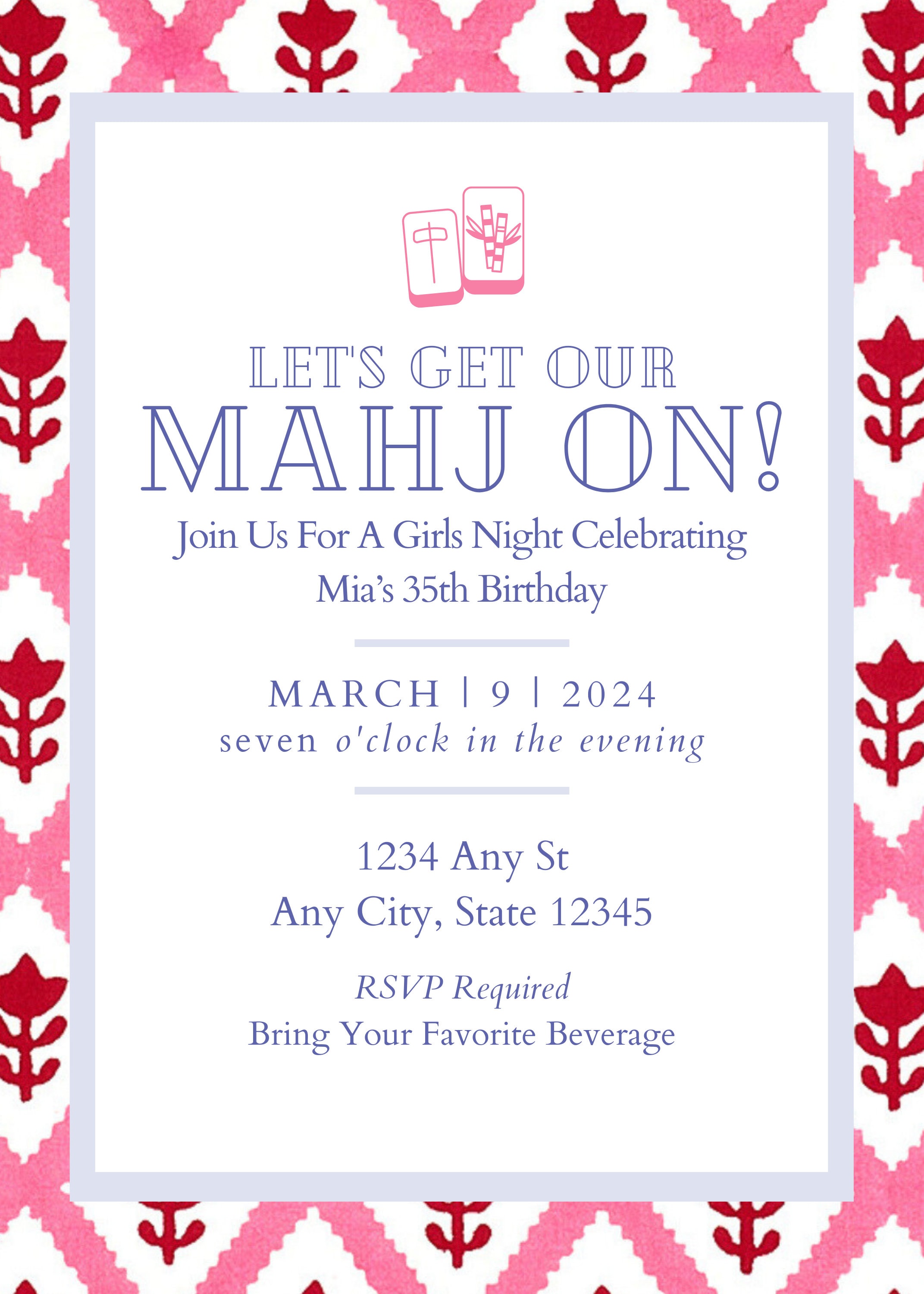 Mahjong Party Invitation: Editable Mahj on Design (digital Download) - Etsy