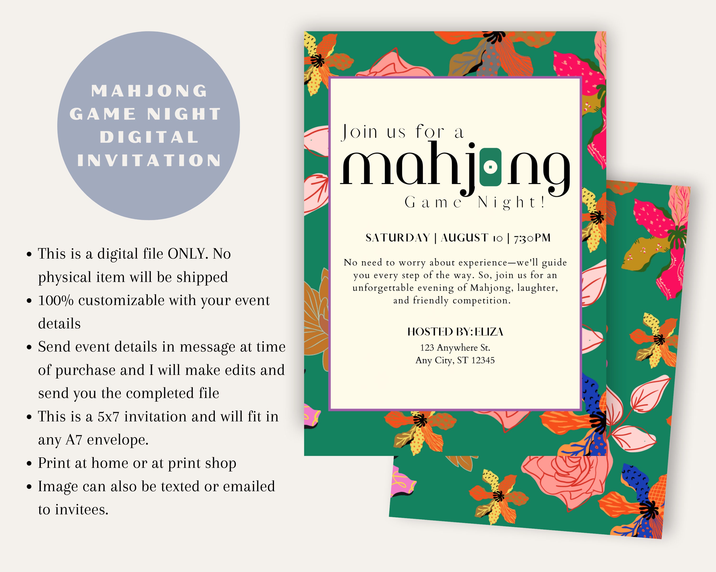 Mahjong Party Invitation Mahj on Party Mahjong Lessons Invite Printable ...