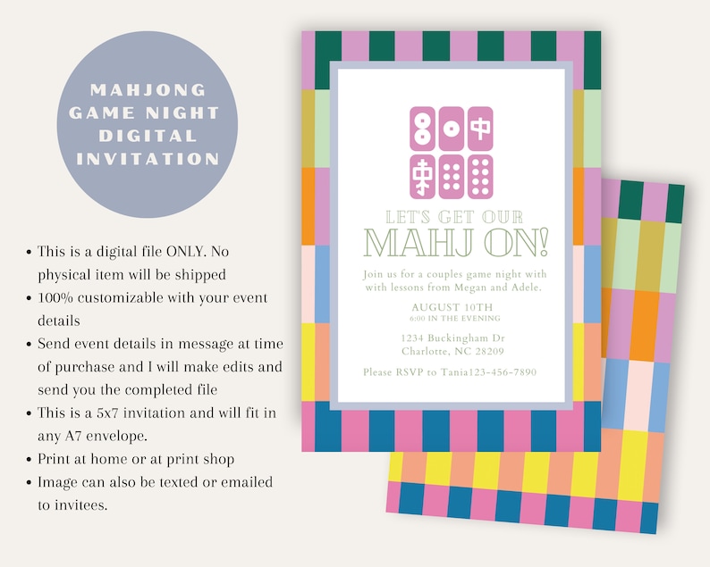 Mahjong Party Invitation Mahj on Party Mahjong Lessons Invite Printable ...