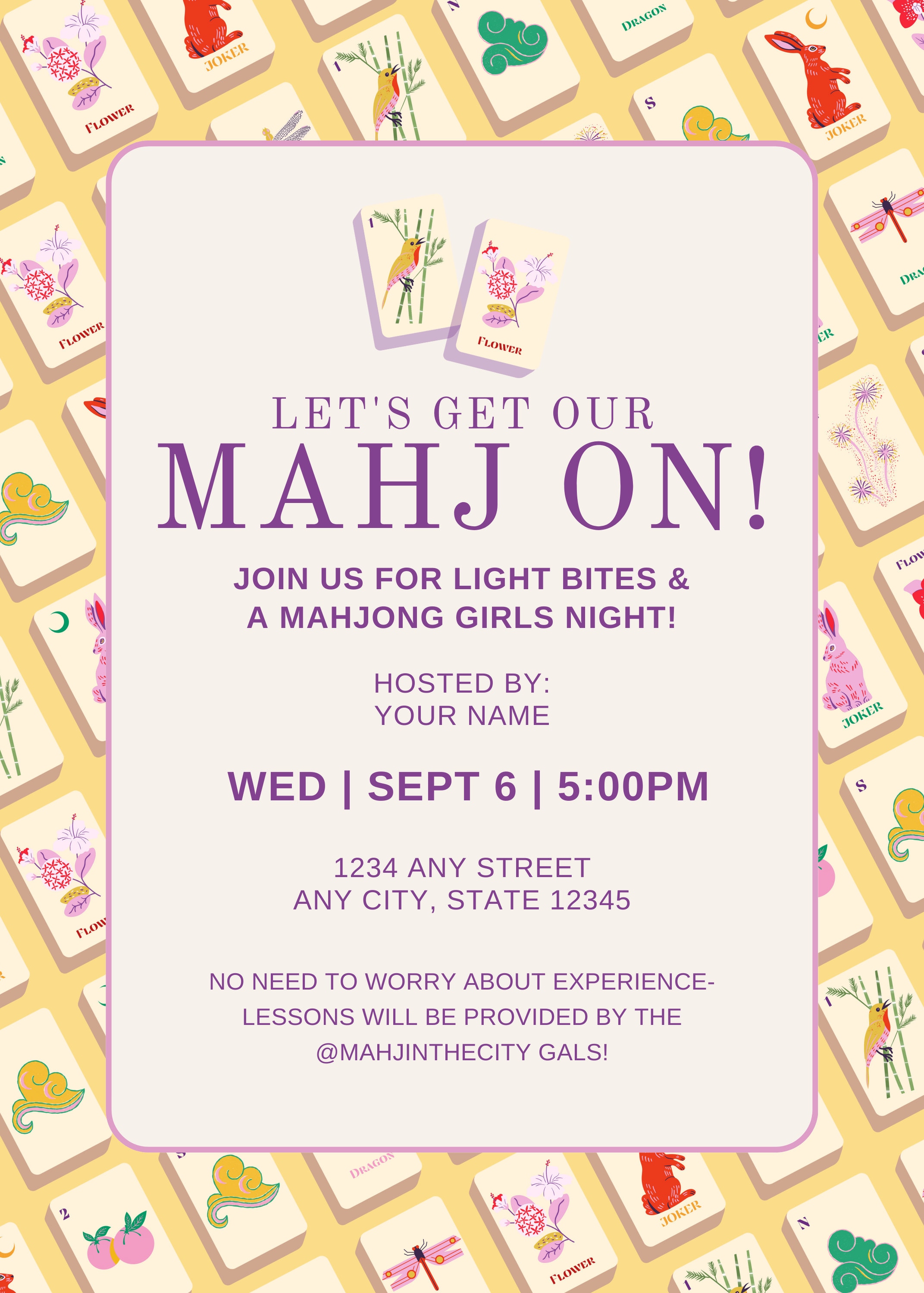 Mahjong Party Invitation | Mahj on Party | Mahjong Lessons Invite ...