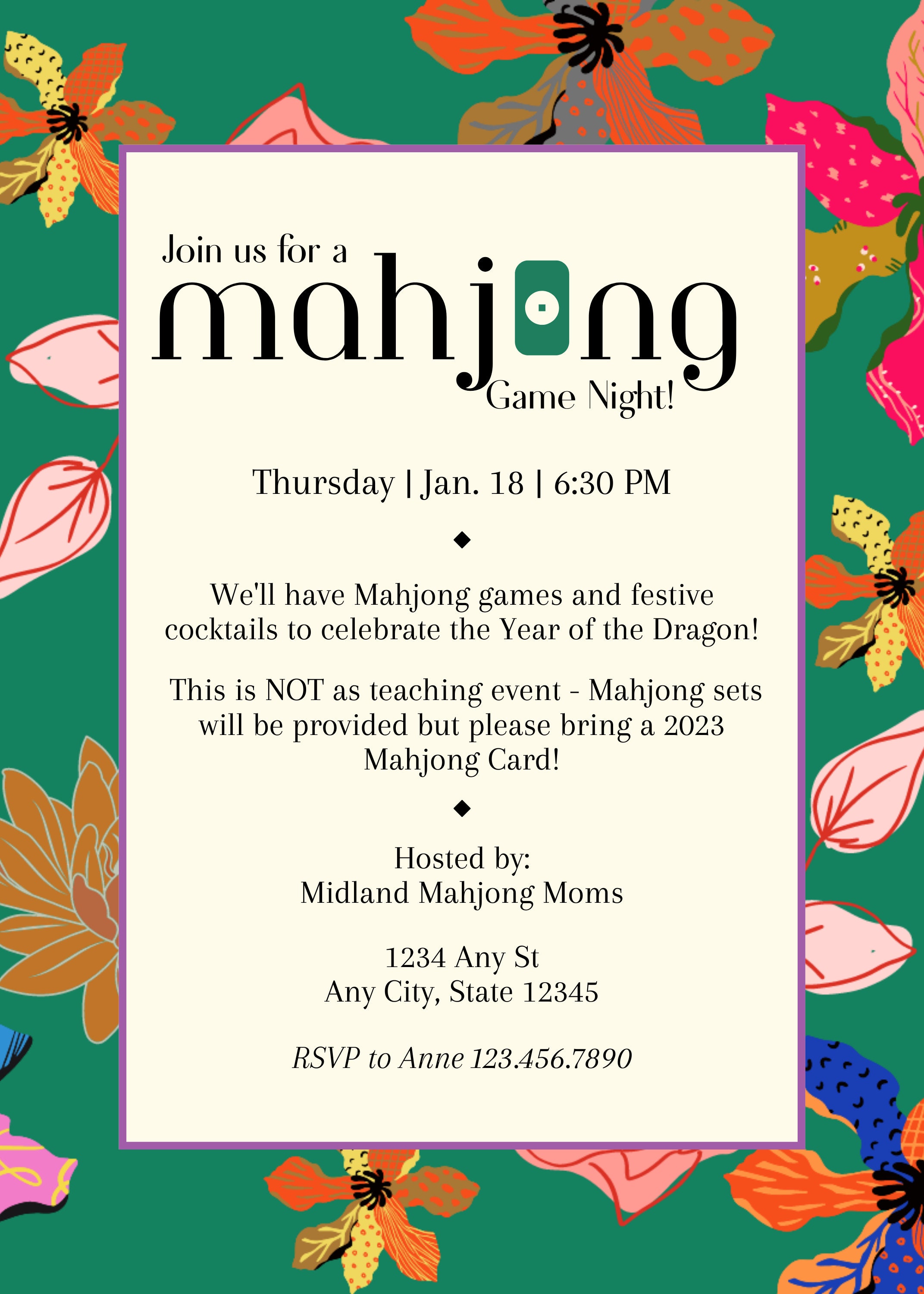 Colorful Mahjong Party Invitation: Editable Template (digital Download ...