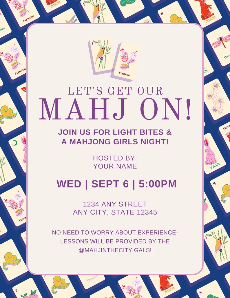 Mahjong Party Invitation | Mahj on Party | Mahjong Lessons Invite ...
