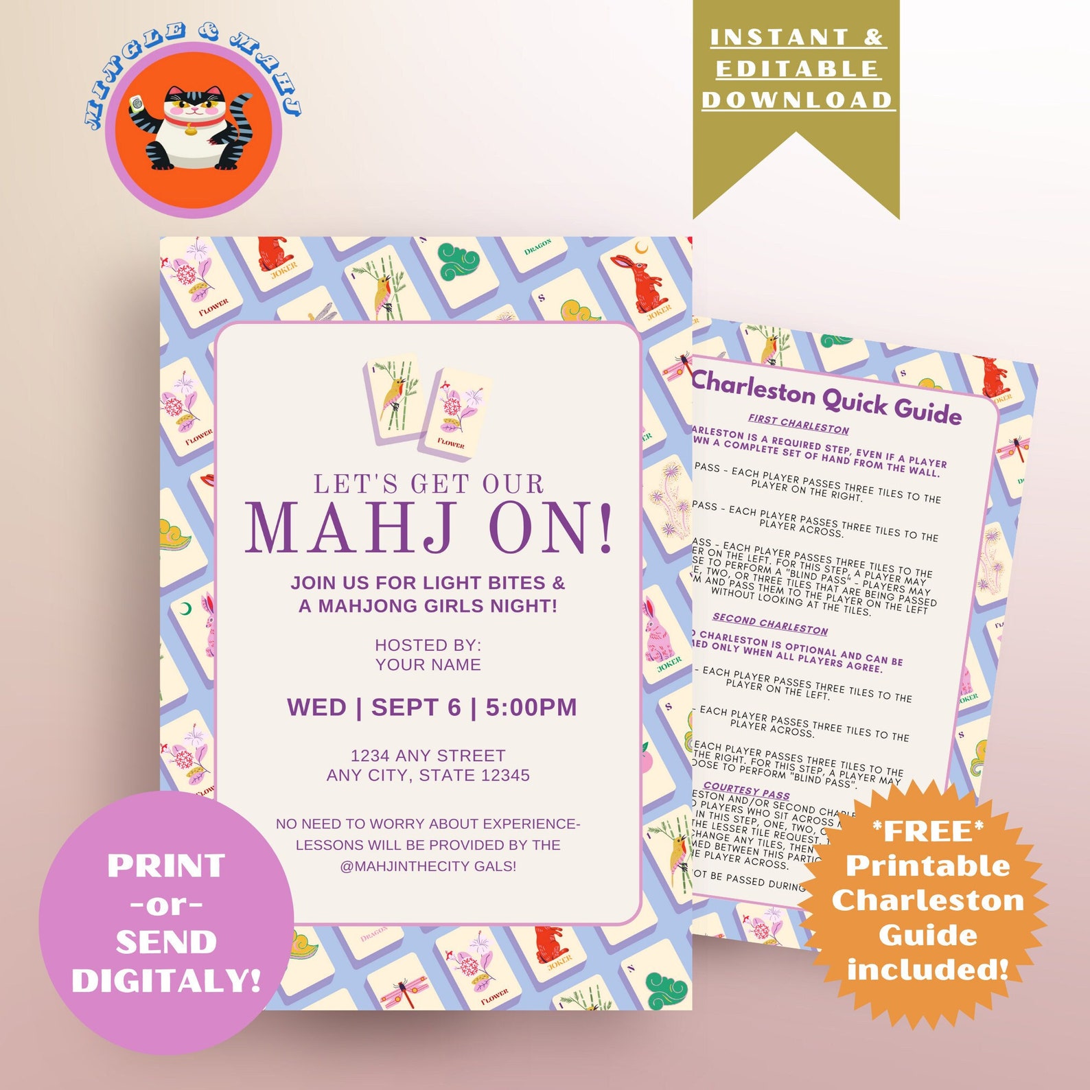 Mahjong Party Invitation | Mahj on Party | Mahjong Lessons Invite ...