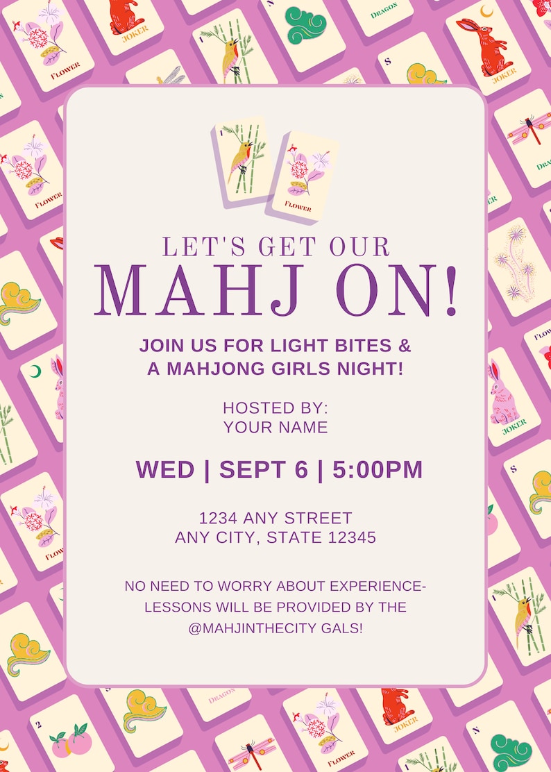 Mahjong Party Invitation: Editable Mahj on Night (digital Download) - Etsy