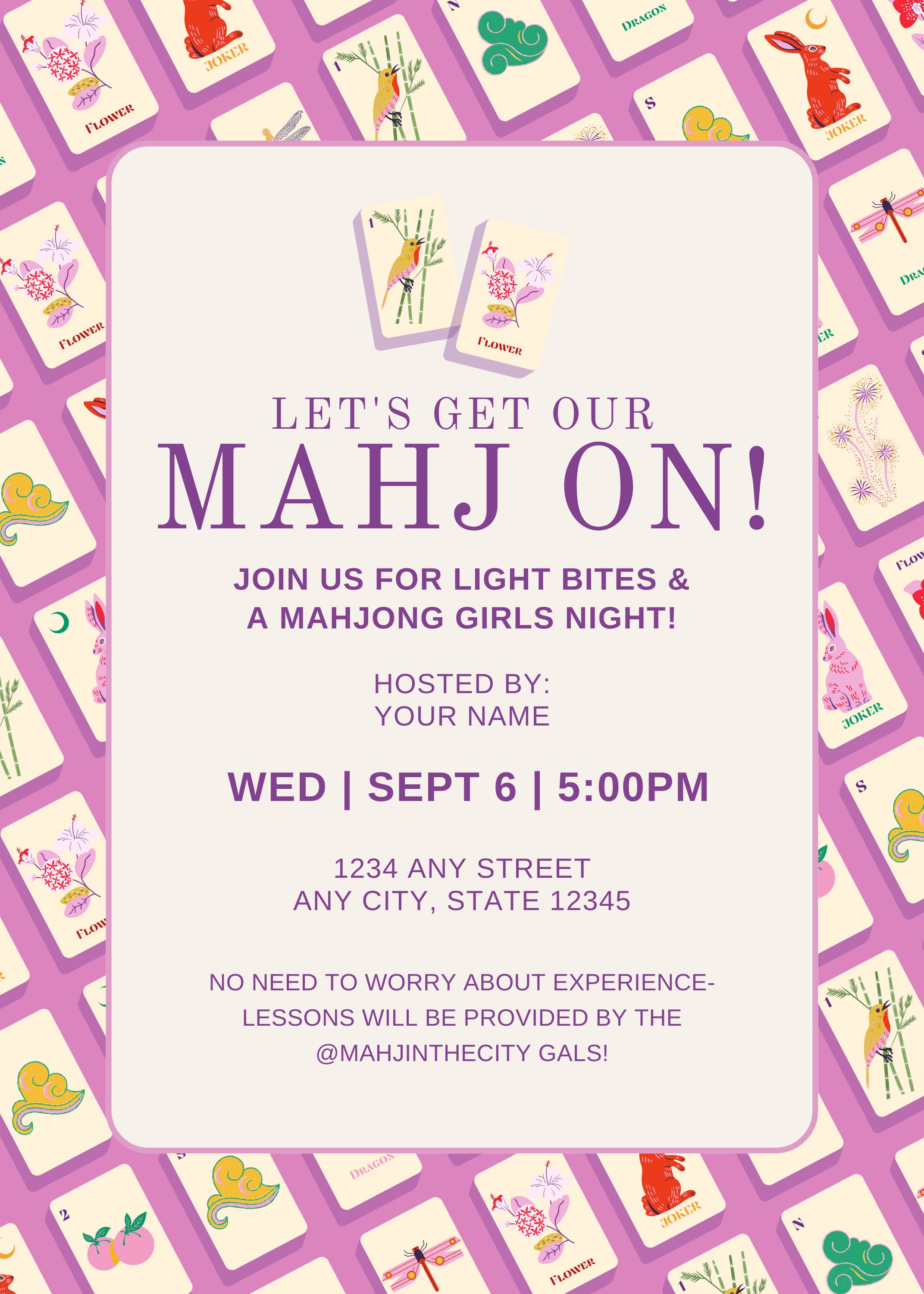 Mahjong Party Invitation | Mahj on Party | Mahjong Lessons Invite ...