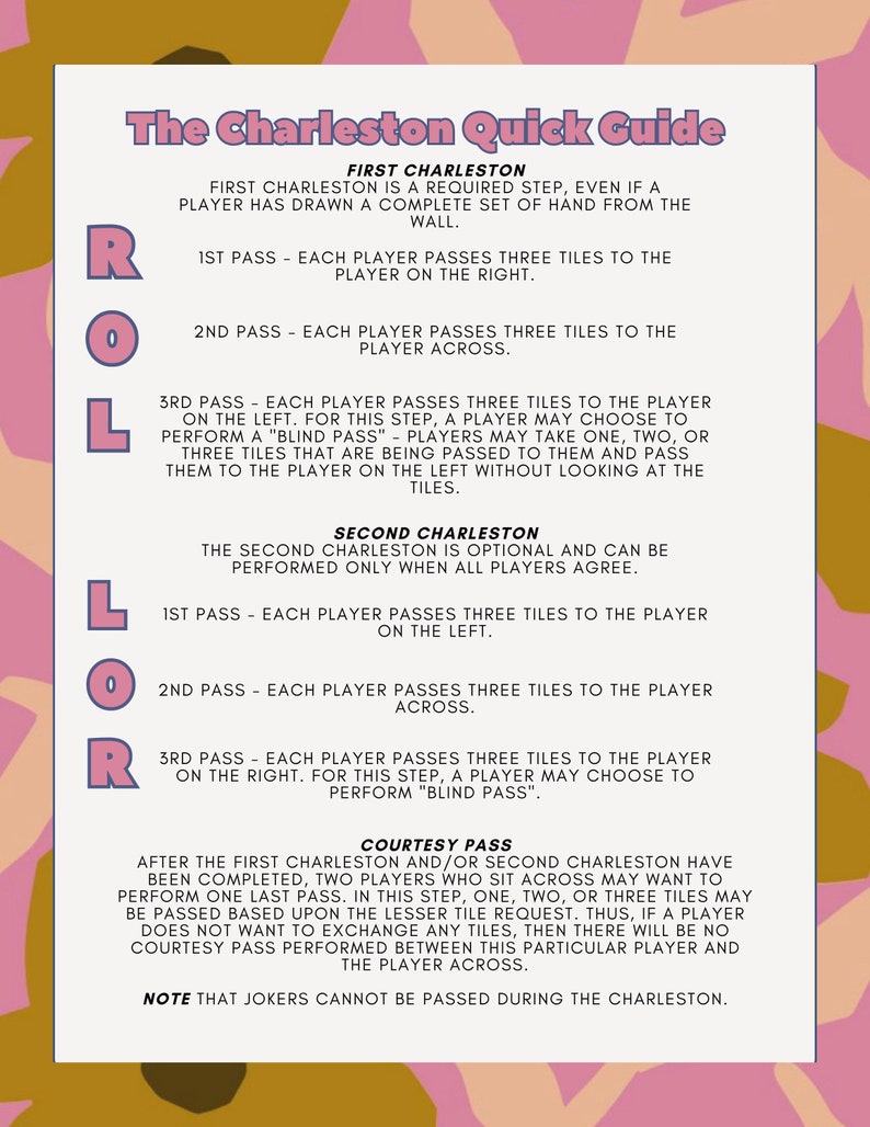 Mahjong Charleston Quick Guide: Printable Party Rules (digital Download ...
