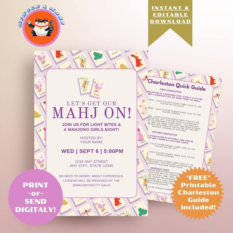 Mahjong Party Invitation | Mahj on Party | Mahjong Lessons Invite ...