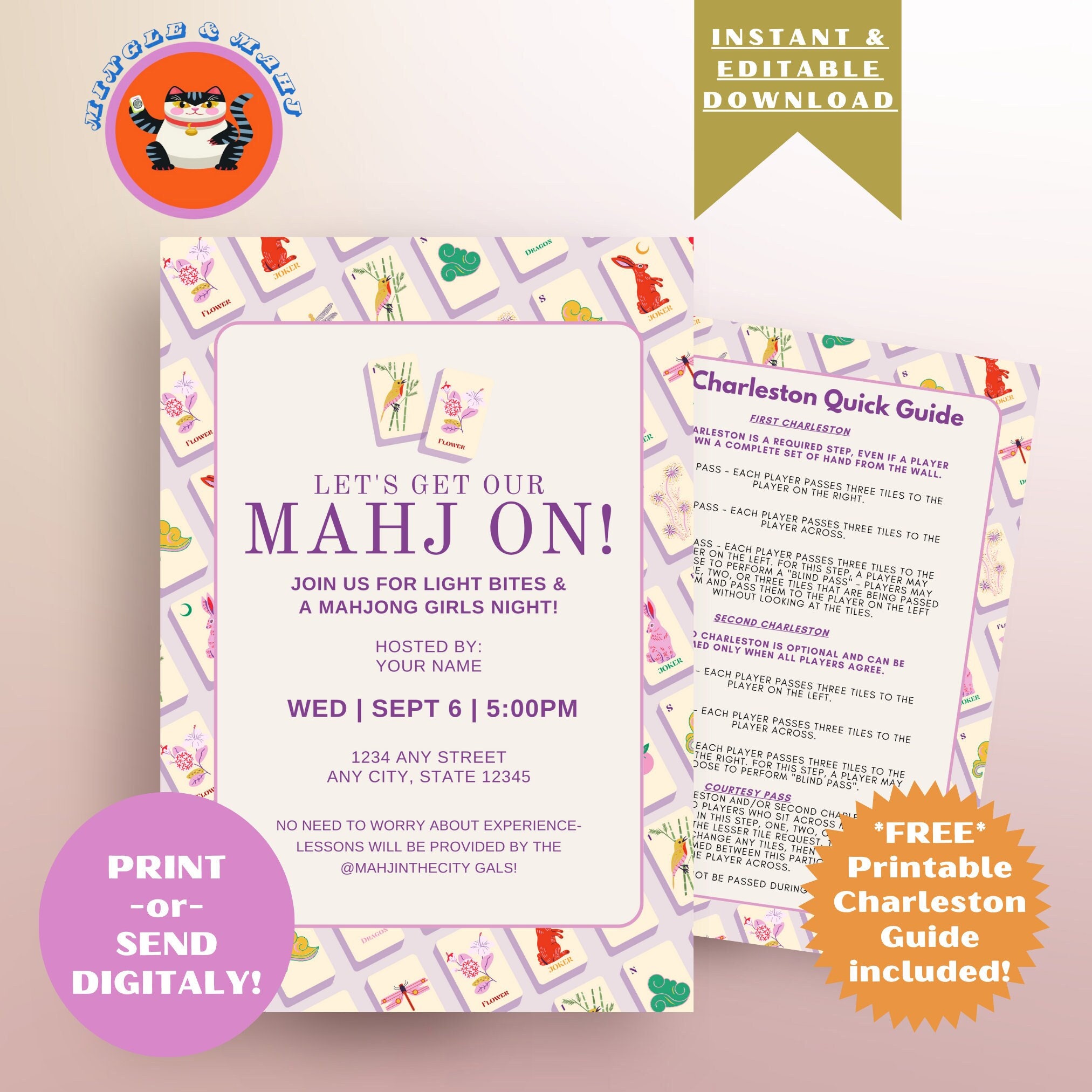 Mahjong Party Invitation | Mahj on Party | Mahjong Lessons Invite ...