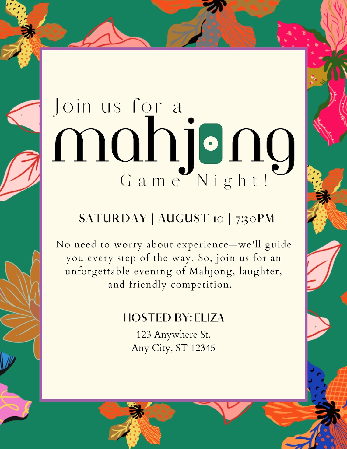 Mahjong Party Invitation Mahj on Party Mahjong Lessons Invite Printable ...