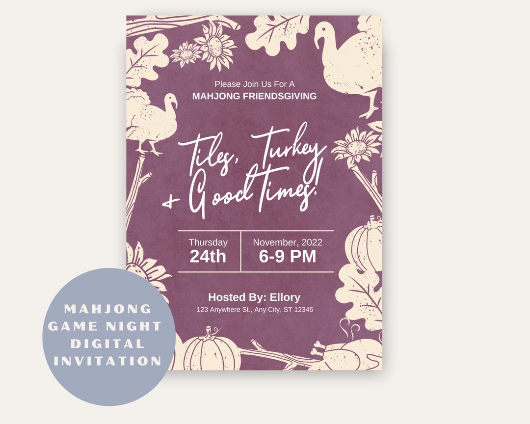 Mahjong Thanksgiving Invitation Mahj on Party Mahjong - Etsy