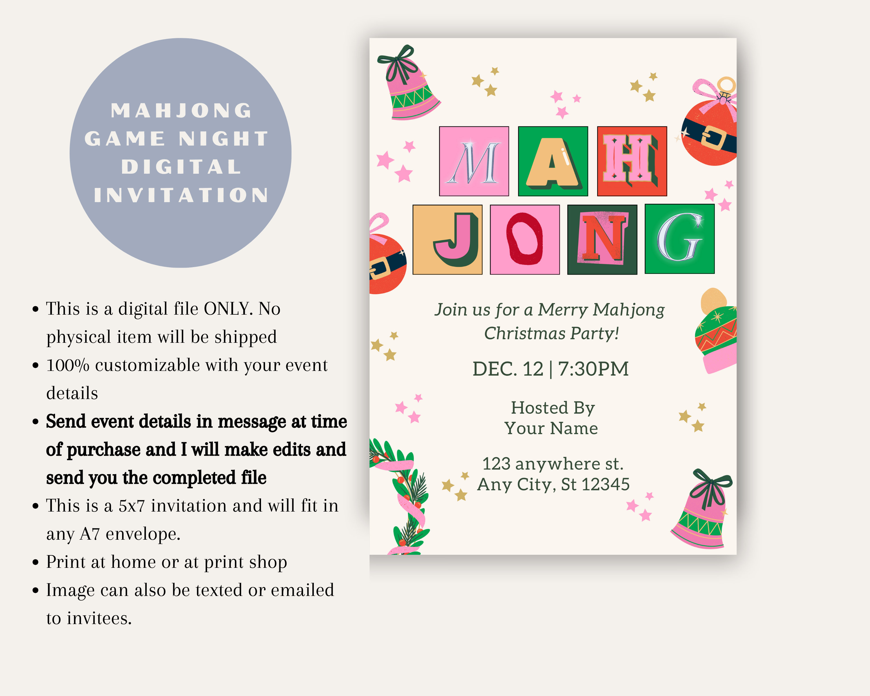 Mahjong Holiday Party Invitation Mahj on Party Mahjong - Etsy